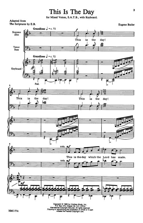 This Is The Day Satb Eugene Butler